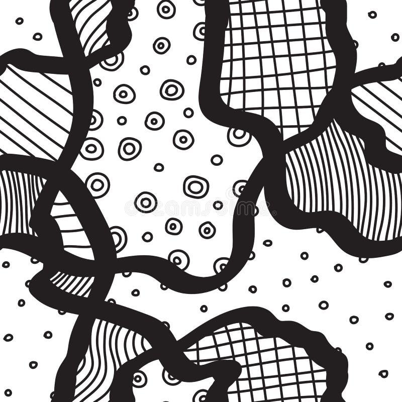 Ink Handdrawn Seamless Pattern. Textile Design. Black Doodle Patches on ...