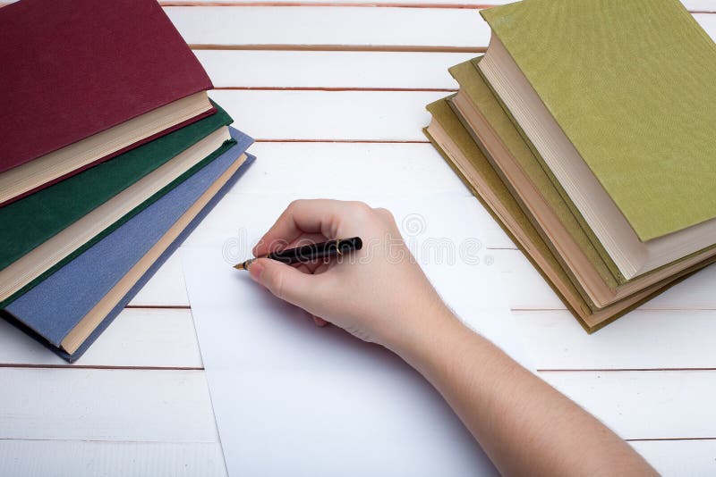 Ink Handle in Hand Write on Paper. Stock Photo - Image of table, draw ...