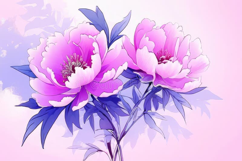 The Ink Illustration of Blooming Branches, Ink Painting Style Stock ...