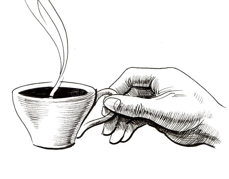 Hand with a cup of tea stock illustration. Illustration of vintage ...