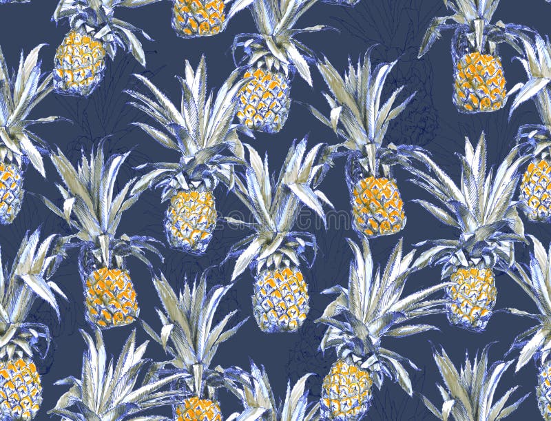 Ink and Marker Pineapple Sketches, Seamless Pattern Stock Illustration ...