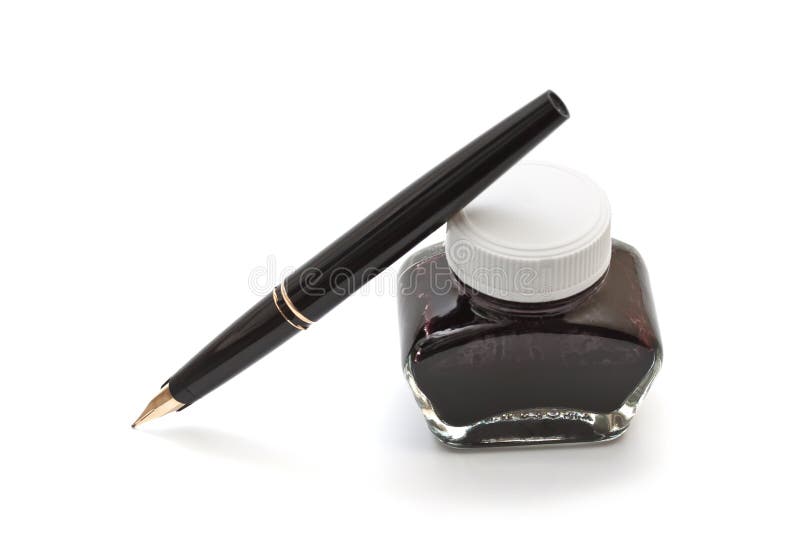 Fountain Pen with Ink Bottle Stock Image - Image of black, isolated ...