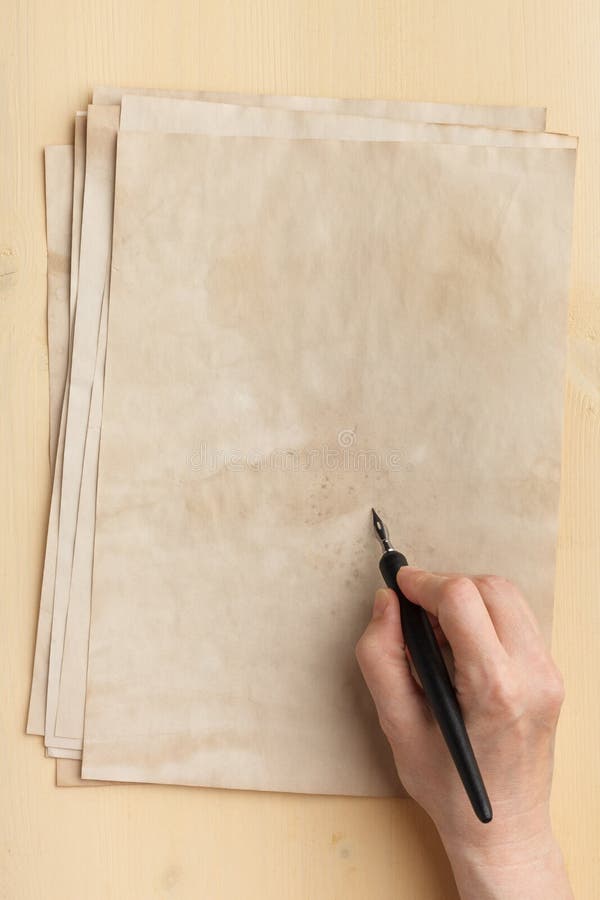 Ink Pen in Hand Over the Old Paper Stock Image - Image of calligraphy ...