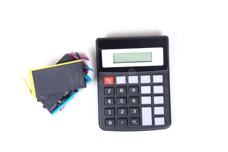 Printer Cartridges and Simple Calculator Stock Image - Image of office ...