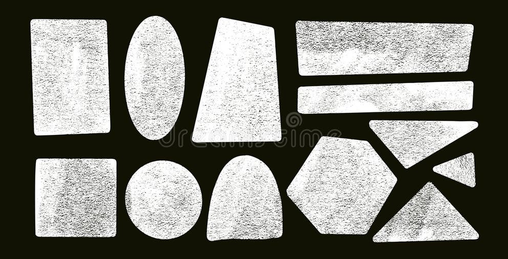 Ink Rolled Geometric Shapes with Noise Set. Chalk Text Boxes Grainy ...