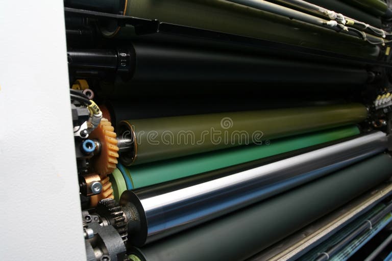 Ink Rollers on Offset Printing Machine Stock Photo - Image of prepress ...