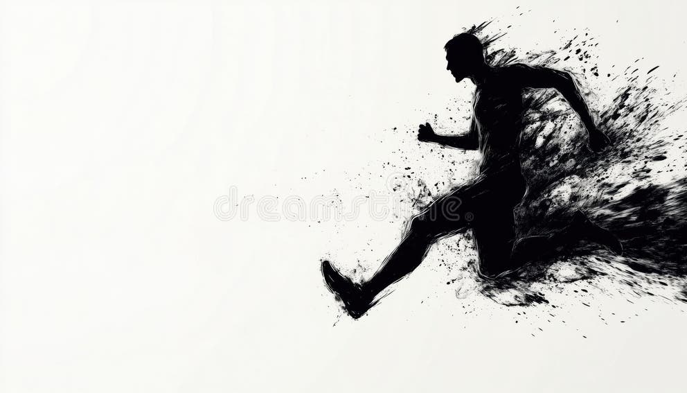 Ink Running Man Silhouette on Splash Runner Background with Grungy ...