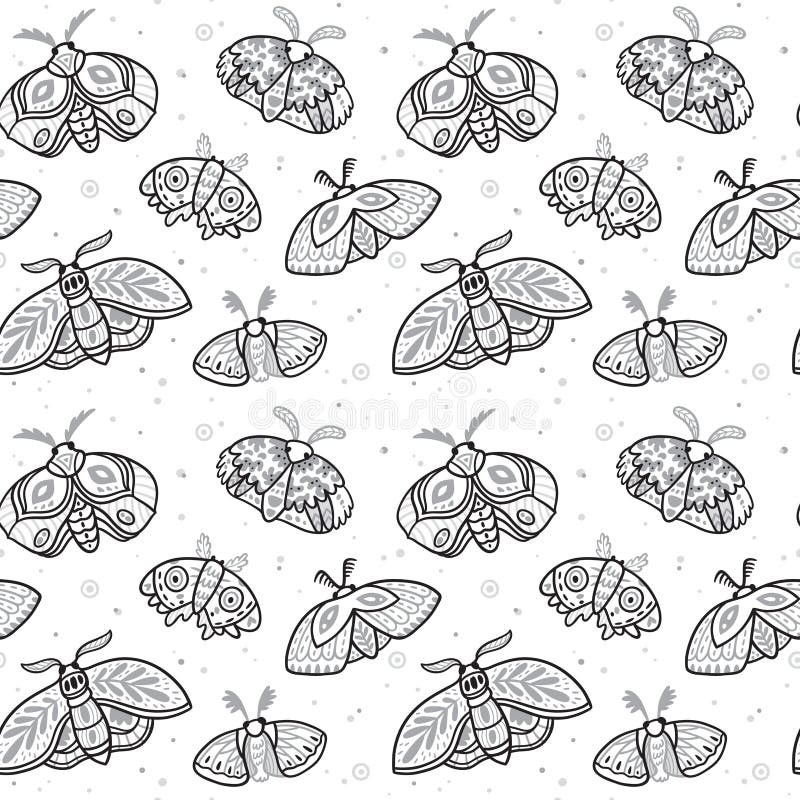 Ink Seamless Pattern with Hand Drawn Moths. Vector Background Stock ...