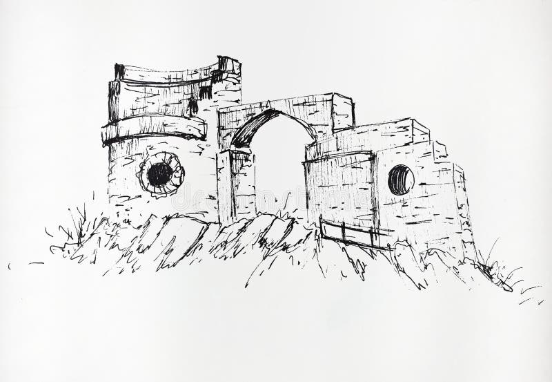 Ink sketch of a castle stock illustration. Illustration of architecture ...