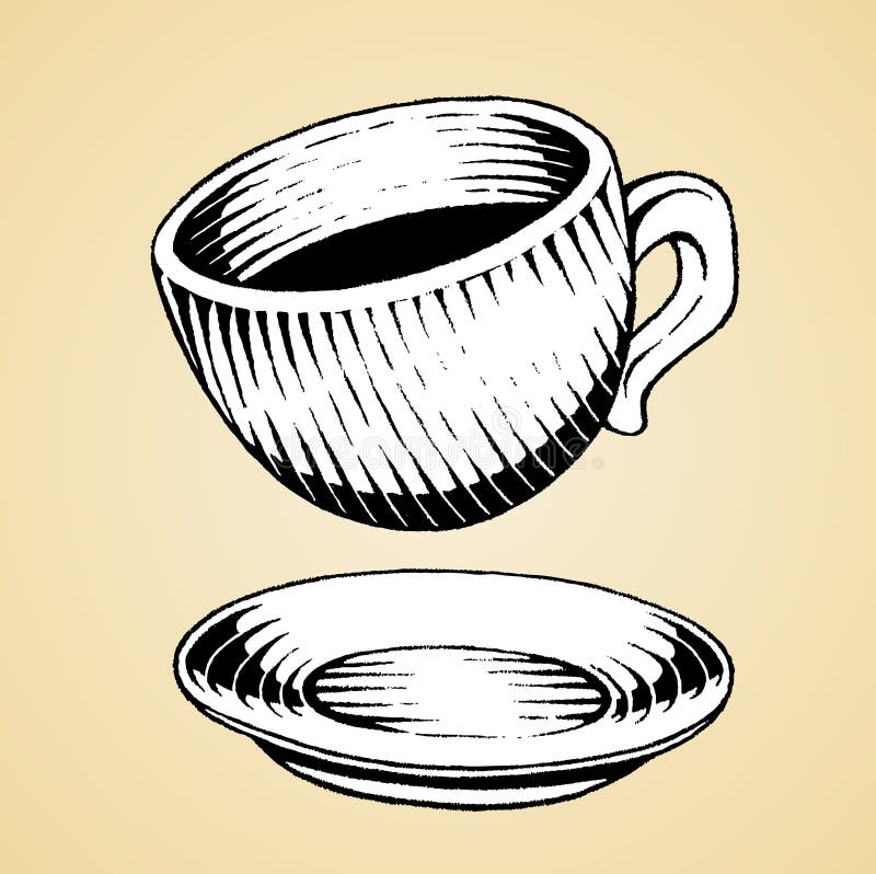 Ink Sketch of a Coffee Cup with White Fill Stock Vector - Illustration ...