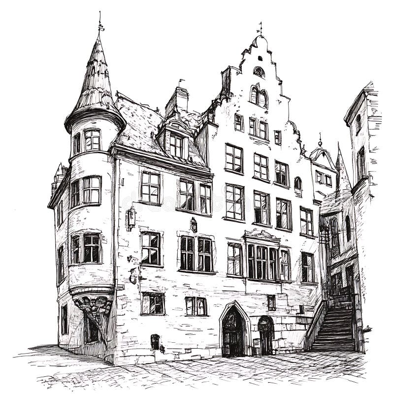 Ink Sketch of a Historic European Building Stock Illustration ...