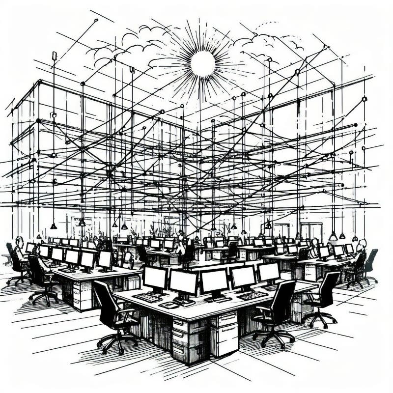 Ink Sketch Rough Hand Drawn Ink Sketches of Office Environments Stock ...