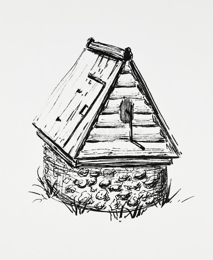 The old well ink drawing stock illustration. Illustration of sketch ...