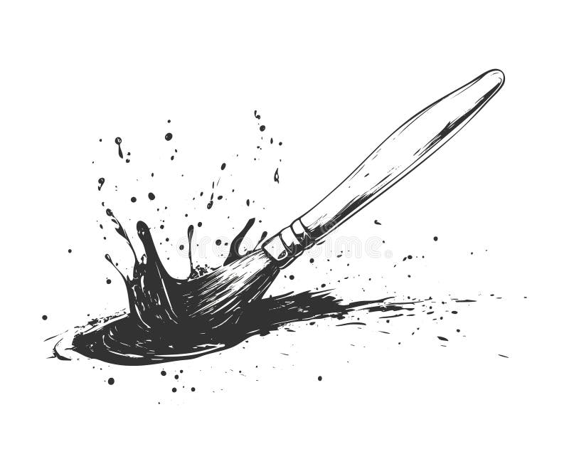 Ink Splash with Paintbrush Illustration in Black and White Design ...