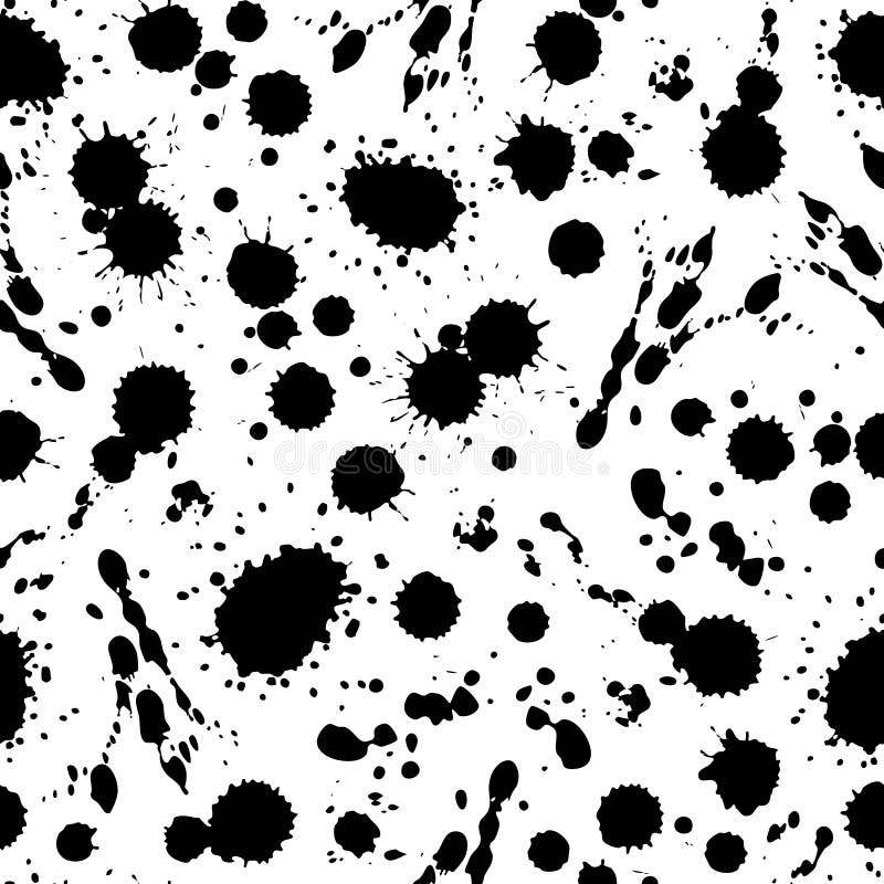 Ink Splat Seamless Pattern. Abstract Spot Shapes, Black Inked Drops ...