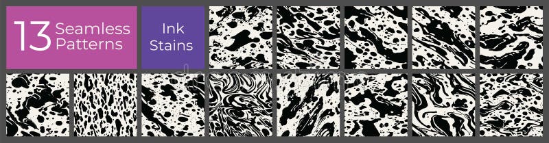 Ink Splatter Seamless Pattern Set. Black Paint Splat Abstract ...