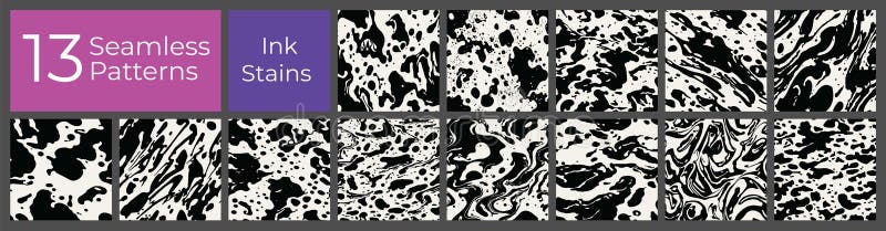 Ink Splatter Seamless Pattern Set. Black Paint Splat Abstract ...