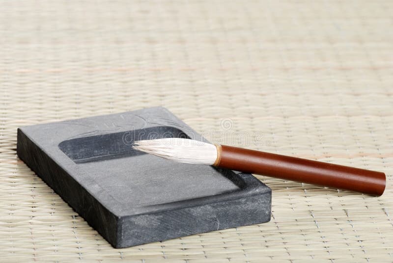 Ink Stone and Calligraphy Brush Stock Photo - Image of traditional ...