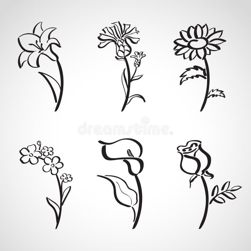 Ink Style Sketch Set - Spring Flowers Stock Vector - Illustration of ...