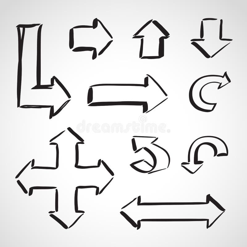 Ink Style Sketch Set - Thin Arrows Stock Vector - Illustration of arch ...
