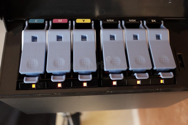 Ink tank for plotter stock photo. Image of press, closeup - 109821418