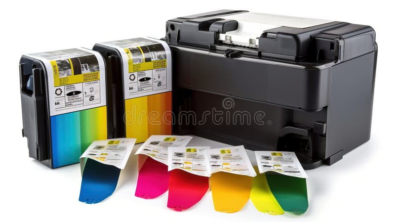 Inkjet CMYK Cartridges and Printer Isolated on White Generative Stock ...
