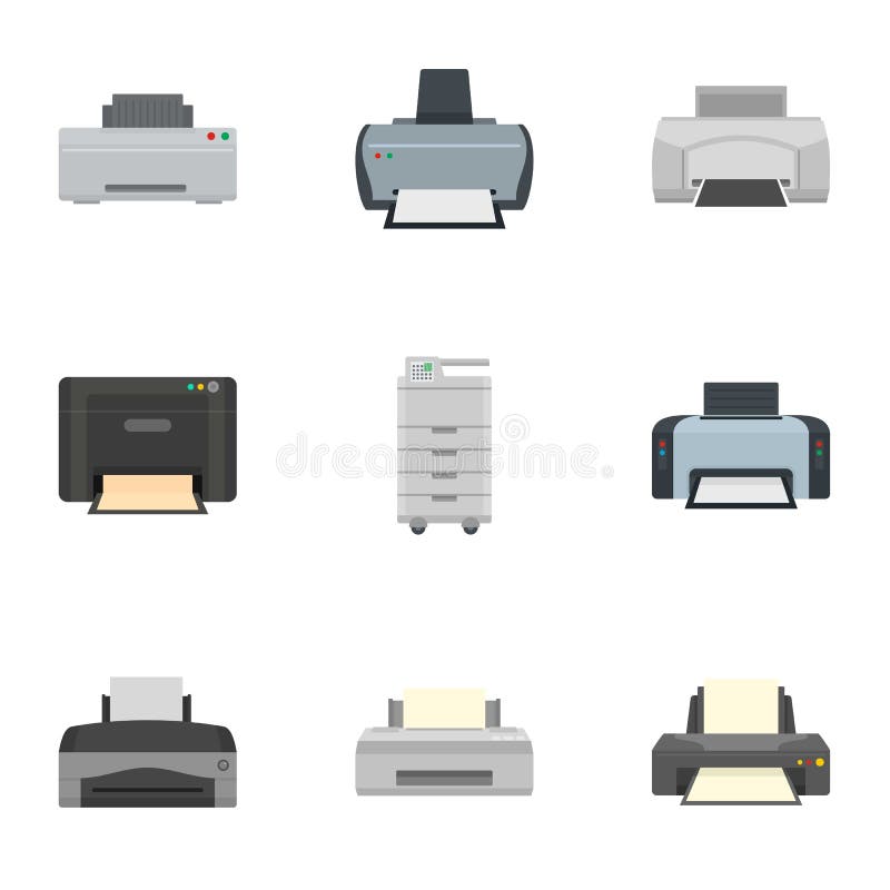 Inkjet Printer Icon Set, Flat Style Stock Vector - Illustration of ...