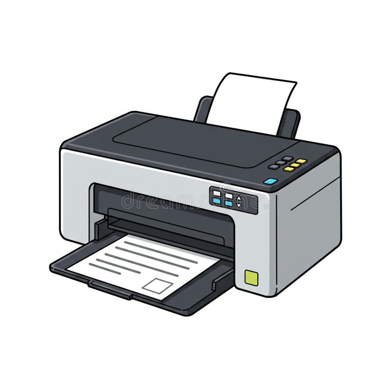 Inkjet Printer Illustration Showing a Rectangular Device with a Paper ...