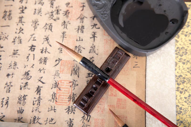 Inkstone and Brush on Xuan Paper Stock Photo - Image of works, value ...
