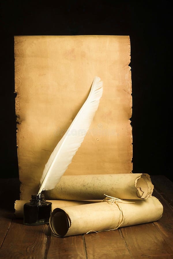 Papyrus Rolls with Inkwell and Pen Stock Photo - Image of writing ...