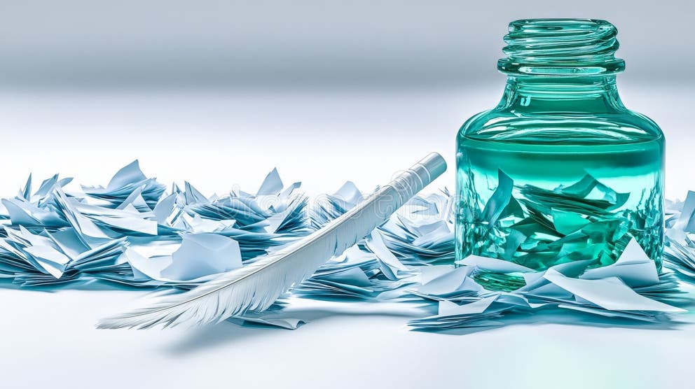 An Inkwell, Quill, and Antique Papers are Arranged in a Light Studio ...
