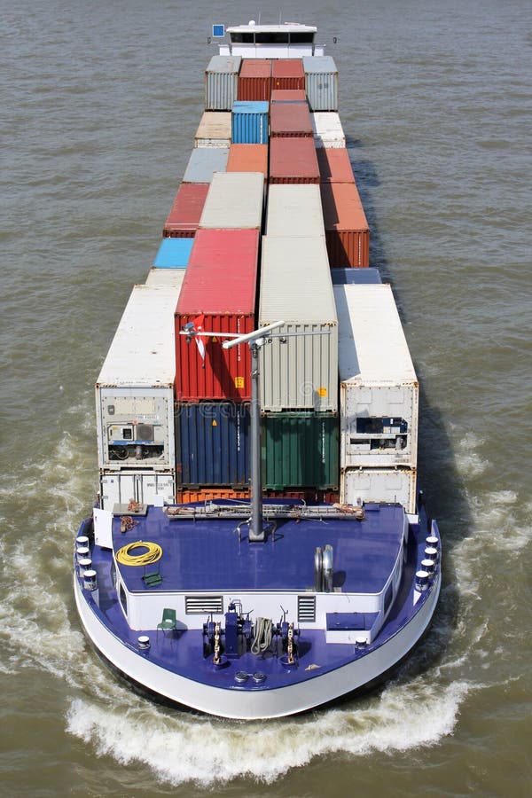 Inland container vessel stock image. Image of load, freighter - 64930713