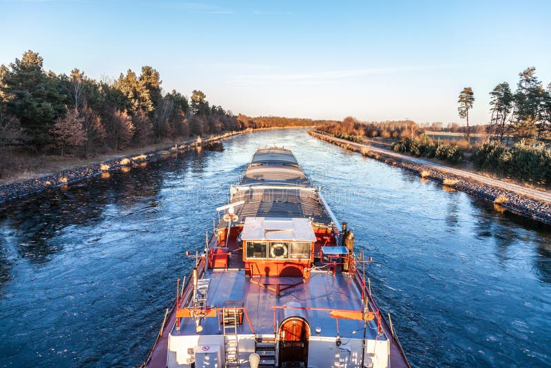 Inland Vessel Drives a Canal Stock Image - Image of cargo, navigation ...