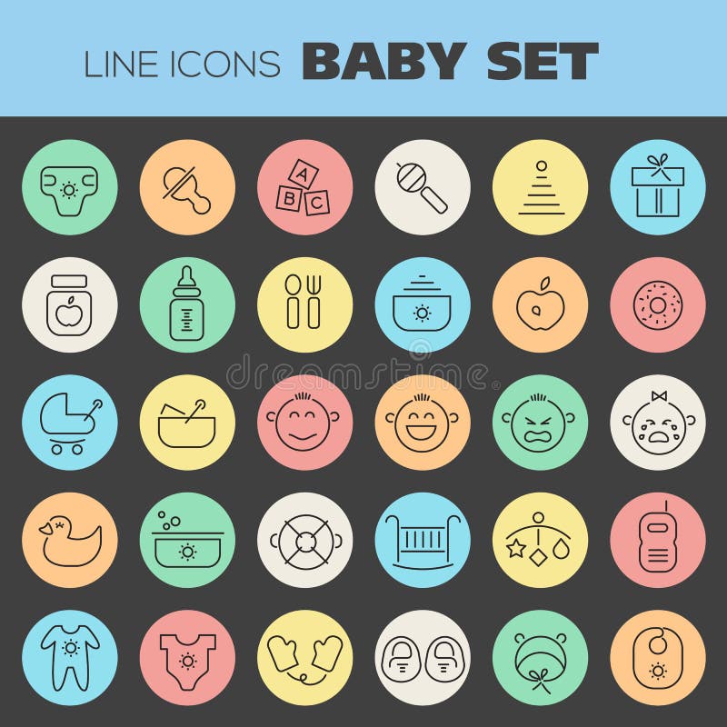 Inline Baby Icons Collection Stock Vector - Illustration of newborn ...