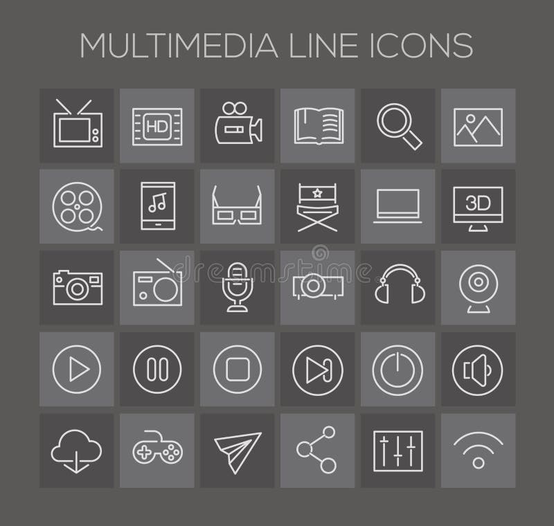 Inline Multimedia Icons Collection Stock Vector - Illustration of ...
