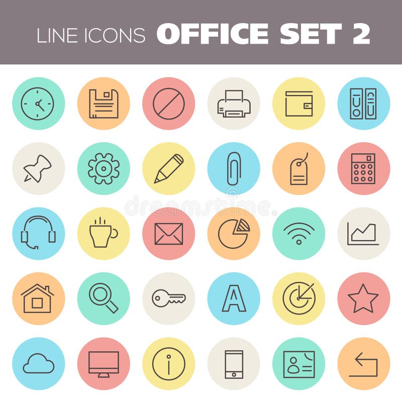 Inline Office Icons Collection Stock Vector - Illustration of contour ...