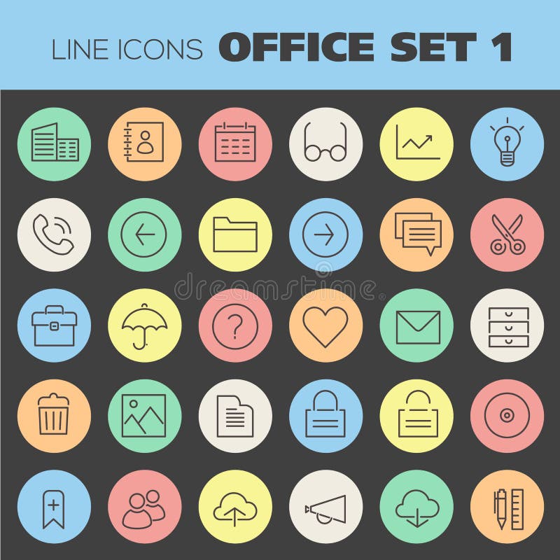Inline Office Icons Collection Stock Vector - Illustration of contour ...