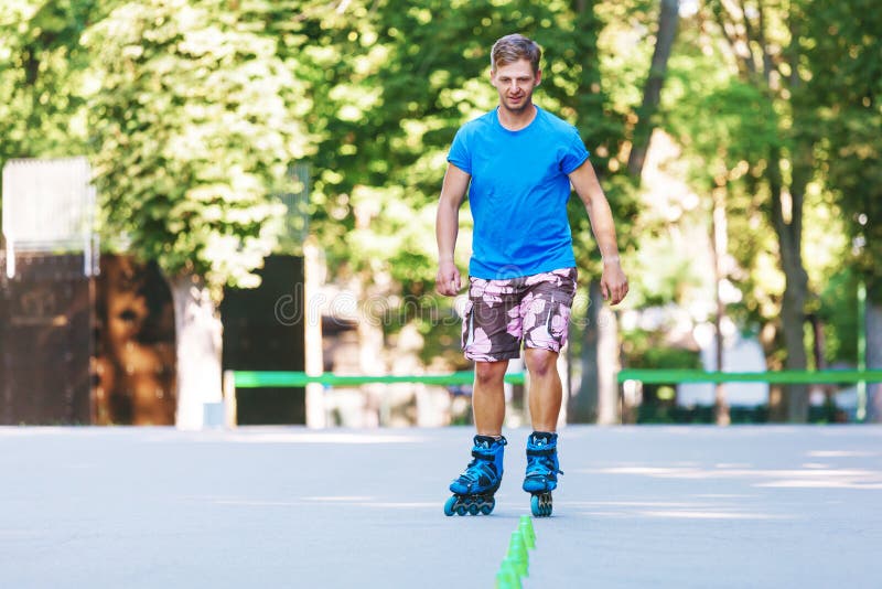 Inline Roller Skater on a Slalom Course Stock Image - Image of skating ...