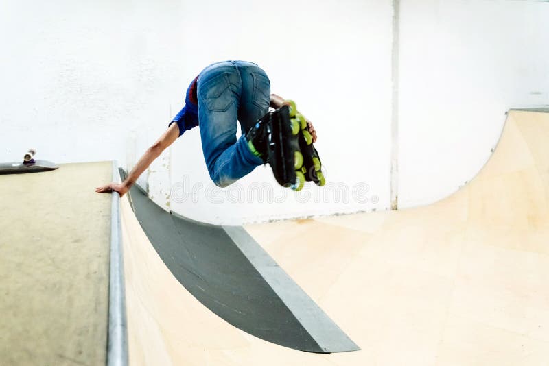 Inline Skater, Skating on a Ramp in a Skatepark Stock Image - Image of ...