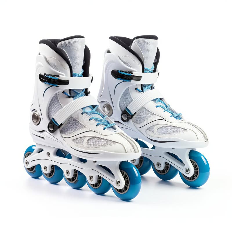 Modern Inline Skates with Vibrant Blue Wheels on White Background Stock ...