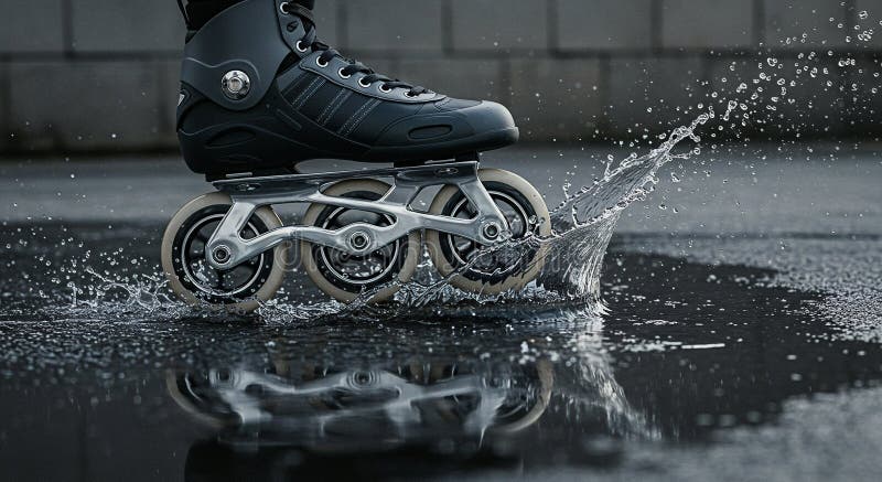 Inline Skates Splashing Water Wet Street Skating Rollerblades Exercise ...