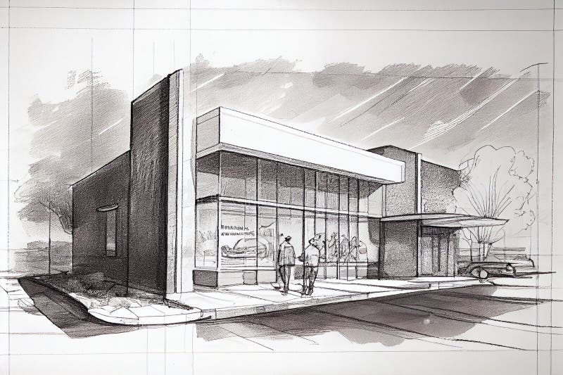 Inline Sketch Modern Contemporary Architecture Stock Illustration ...