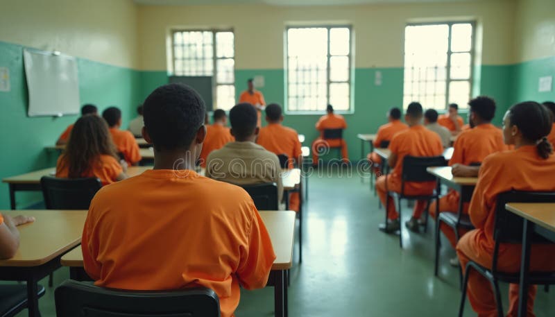 Inmates Attend GED Preparation Class Prison Classroom. Students Wear ...