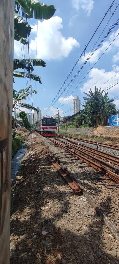 The Inner City Train Was Passing Under a Clear Sky Editorial Stock ...