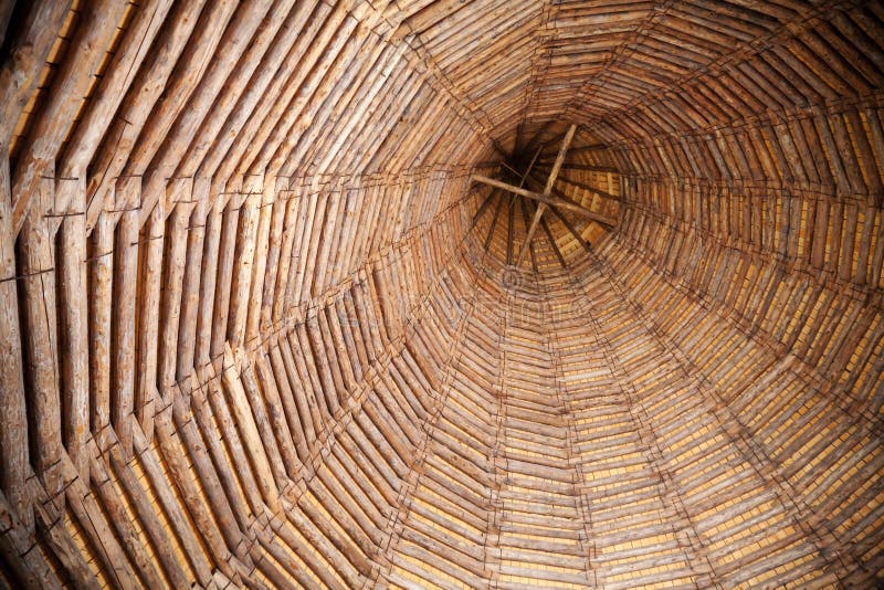 Inner Construction Of Round Wooden Roof Stock Image - Image of high ...