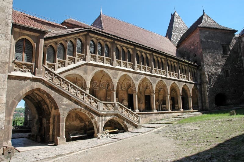 The Inner Courtyard of the Corvin Castle in Transylvania Stock Image ...