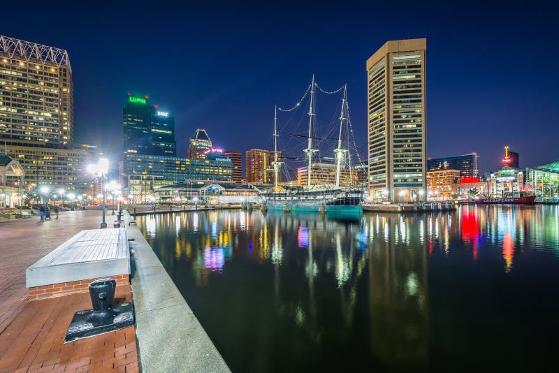 The Inner Harbor at Night, in Baltimore, Maryland Editorial Stock Image ...