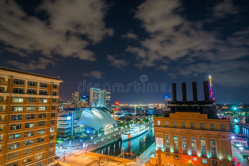 Inner Harbor Night View in Baltimore, Maryland Stock Image - Image of ...