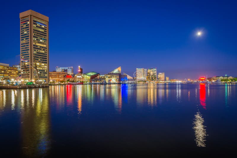 Baltimore Inner Harbor Skyline - Night Sky Stock Photo - Image of ...