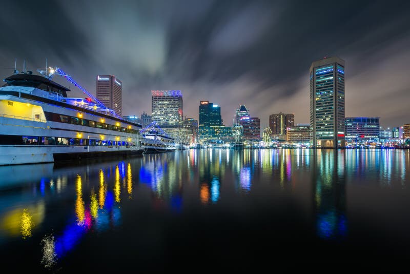 The Inner Harbor Skyline at Night in Baltimore, Maryland Editorial ...